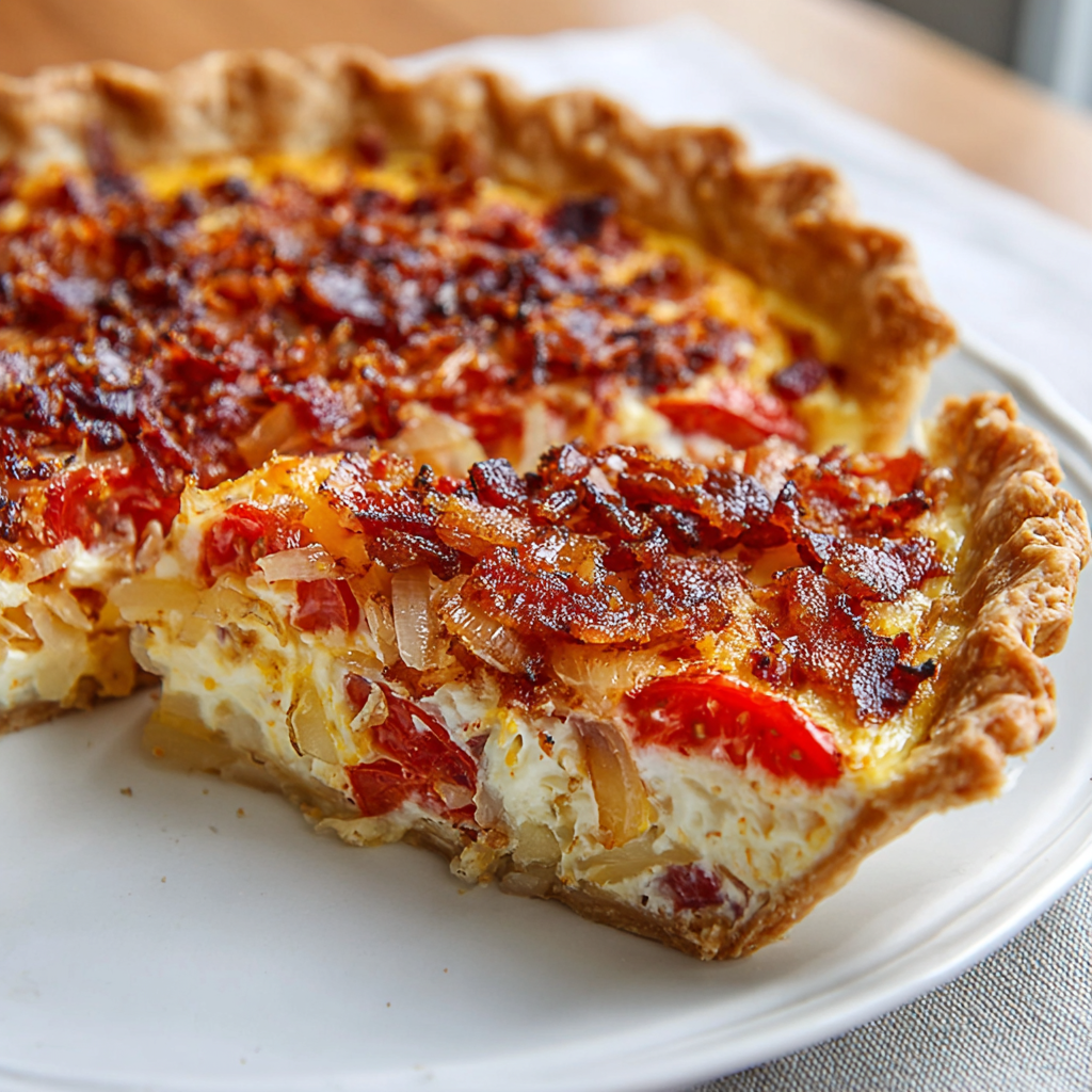 Bacon Onion Tomato Pie - Cooking White