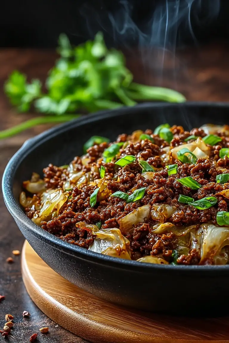 Sizzling Mongolian-Style Ground Beef with Savory Garlic Cabbage in Soy ...