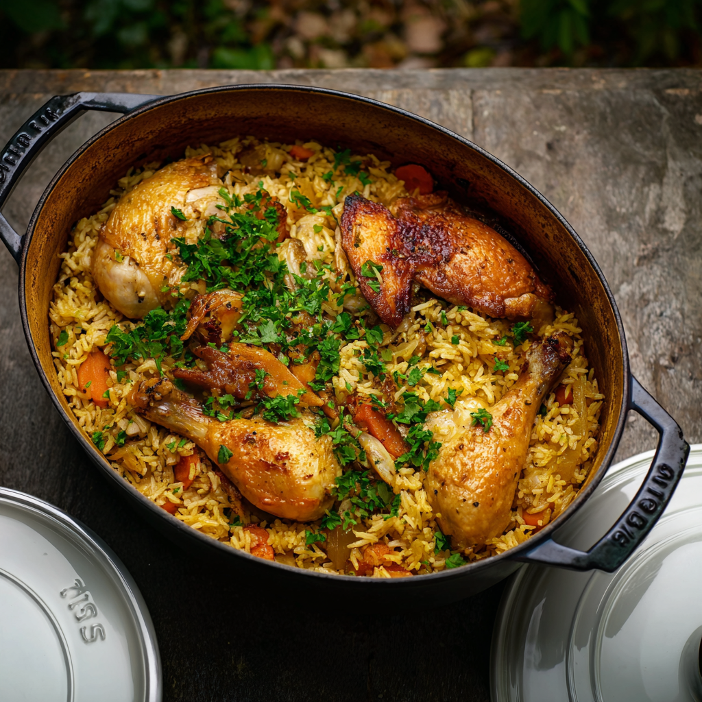 One-Pot Dutch Oven Chicken & Rice - Cooking White