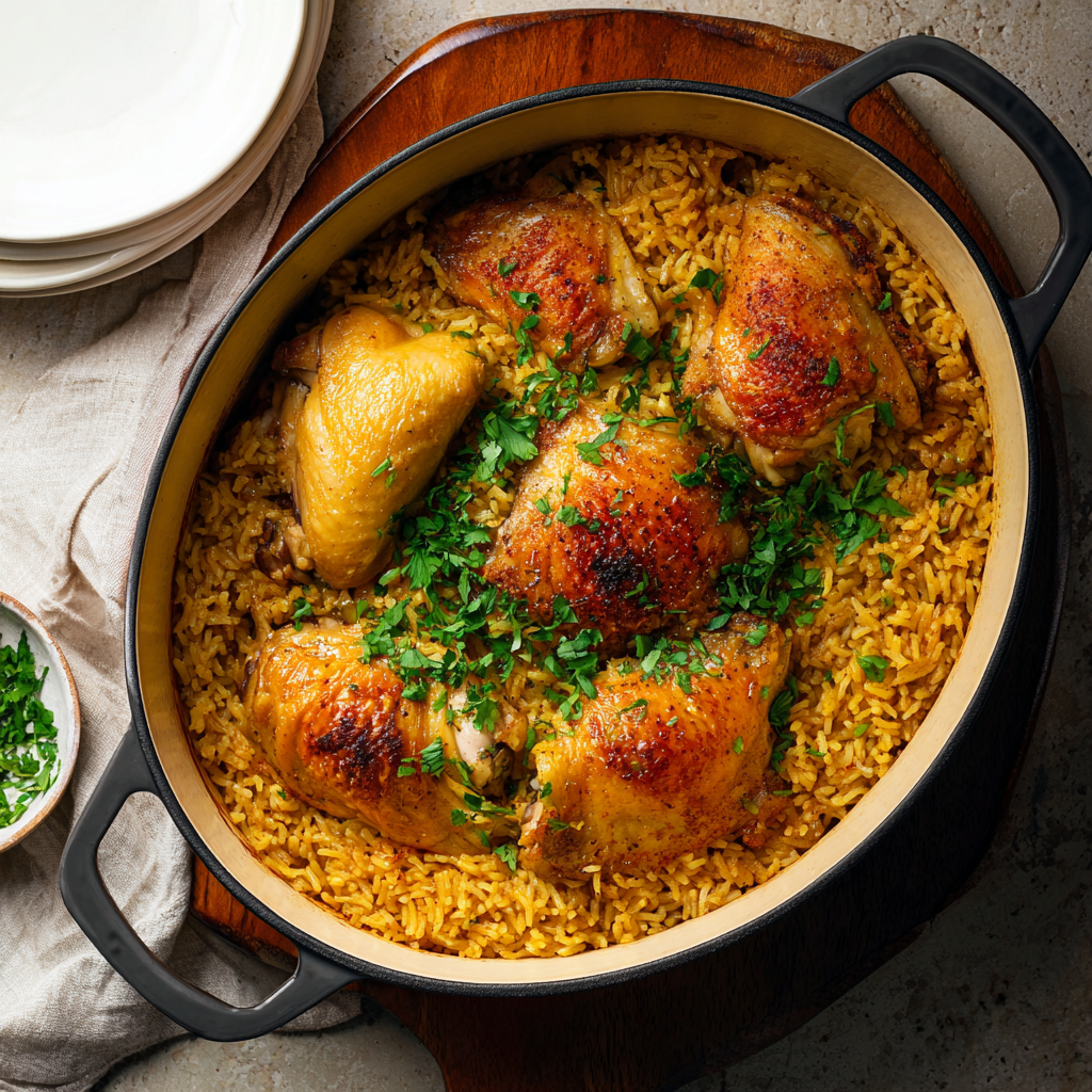 One-Pot Dutch Oven Chicken & Rice - Cooking White
