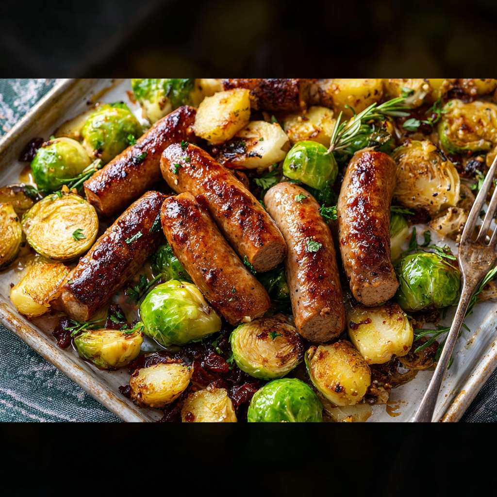 Honey Mustard Chicken Sausage with Brussels Sprouts - Cooking White