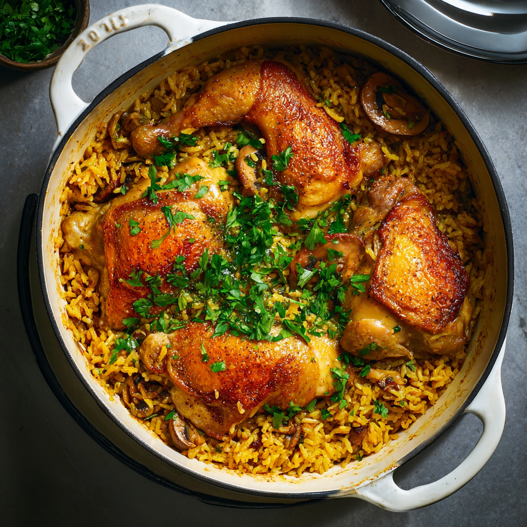 One-Pot Dutch Oven Chicken & Rice - Cooking White