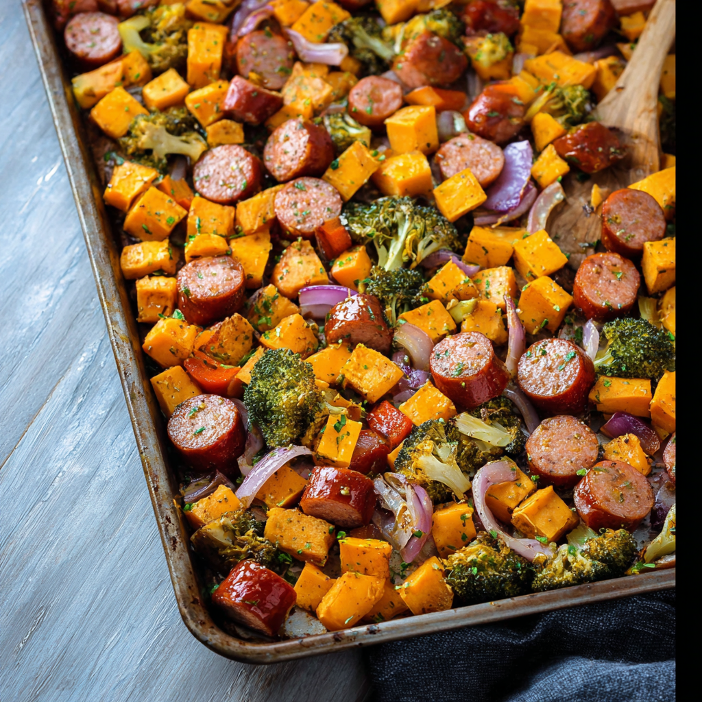 Cajun Sausage and Sweet Potato Sheet Pan - Cooking White
