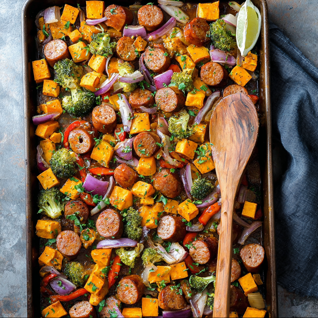 Cajun Sausage and Sweet Potato Sheet Pan - Cooking White