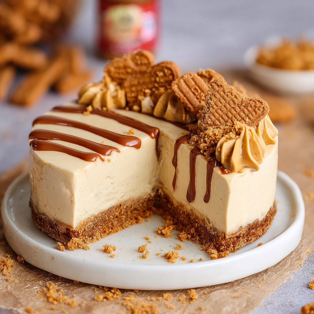 No-Bake Lotus Biscoff Cheesecake - Cooking White
