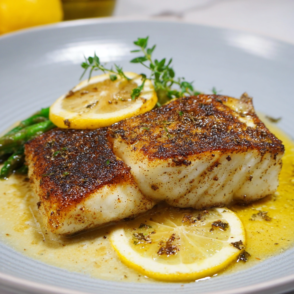 Pan Seared Sea Bass with Lemon Sauce - Cooking White
