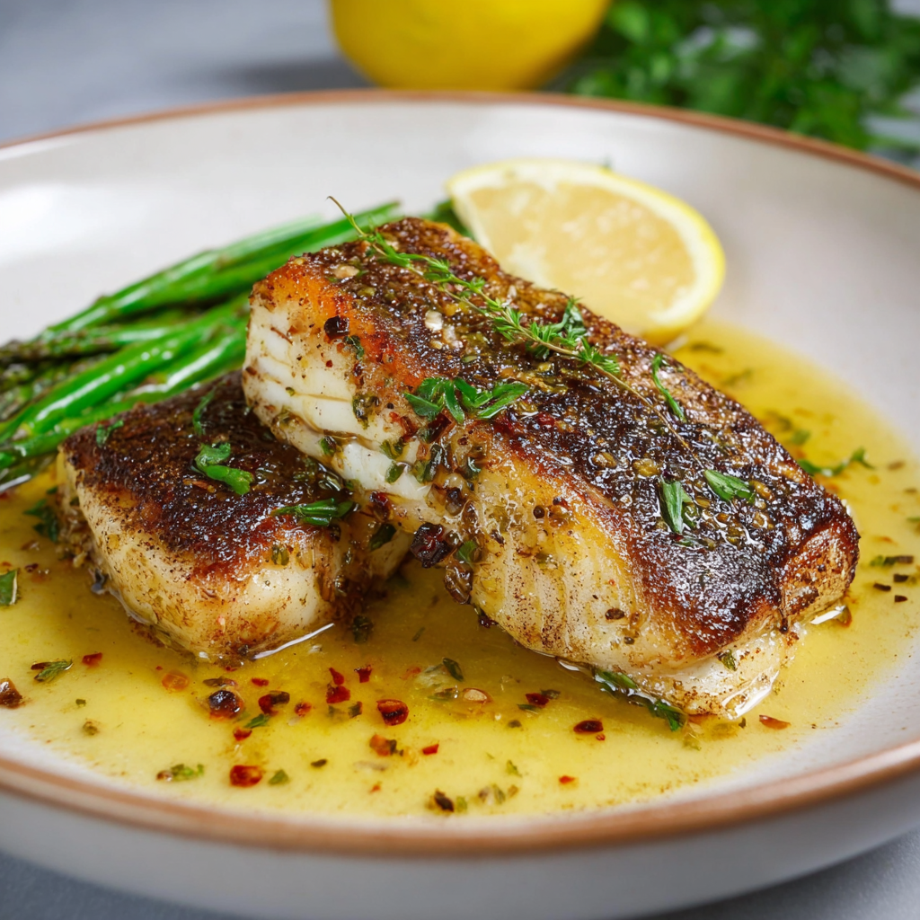 Pan Seared Sea Bass with Lemon Sauce - Cooking White