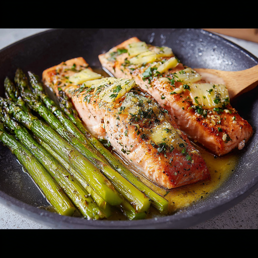 Garlic Butter Baked Salmon with Asparagus - Cooking White